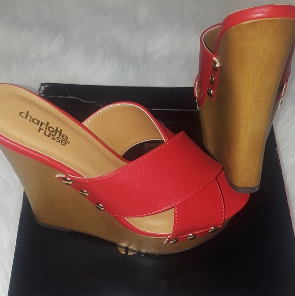 Charlotte Russe | Shoes | Last Red Charlotte Russe Peep Toe Clog Wedge ...